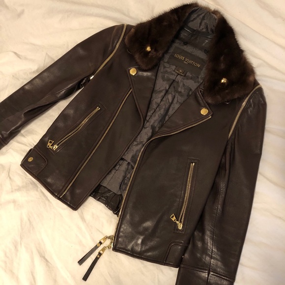 Louis Vuitton | Jackets & Coats | Louis Vuitton Leather Jacket With Fur ...